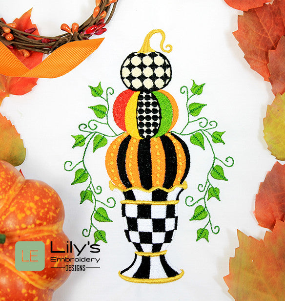 Topiary Checkered Pumpkins Machine embroidery Designs- Stacked - 6 ...